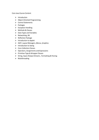 Core Java Online Training @ Adithya Elearning | PDF