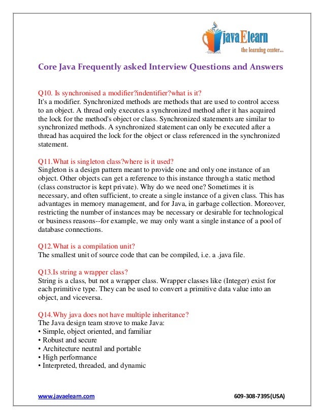Core java frequently asked interview questions and answers
