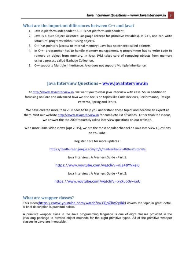 Core java interview questions | PDF | Programming Languages | Computing