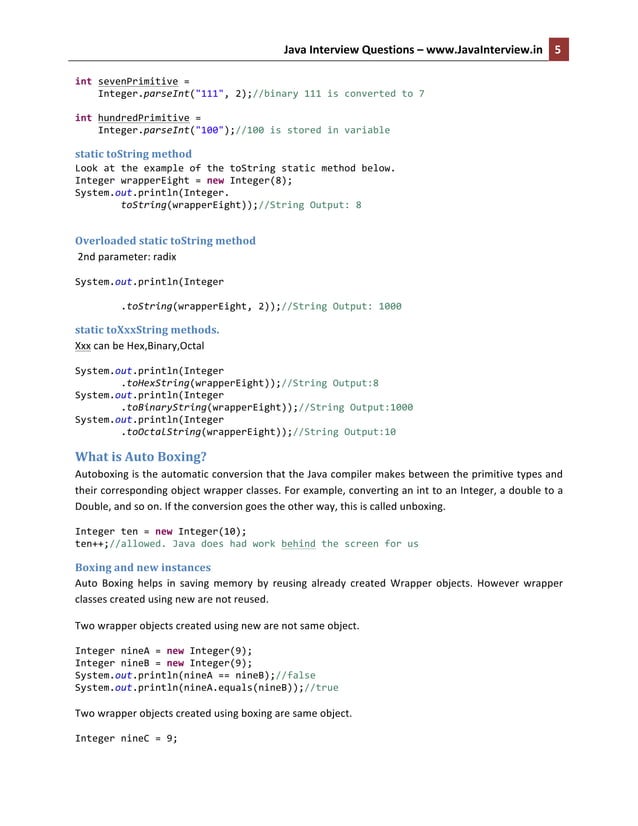 Core java interview questions | PDF | Programming Languages | Computing