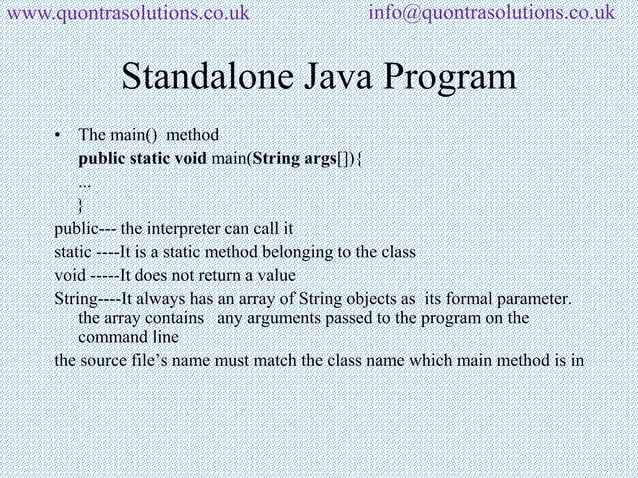 Core Java Over View Basics Introduction By Quontra Solutions Ppt
