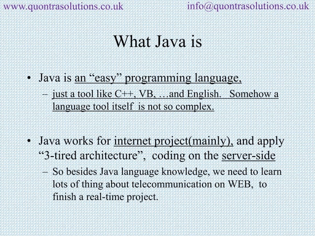 Core Java Over View Basics Introduction By Quontra Solutions Ppt