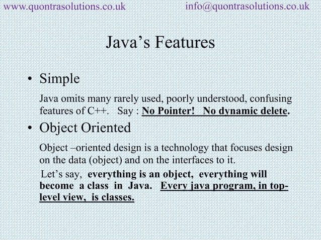 Core Java Over View Basics Introduction By Quontra Solutions Ppt