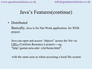 Core java over view basics introduction by quontra solutions | PPT