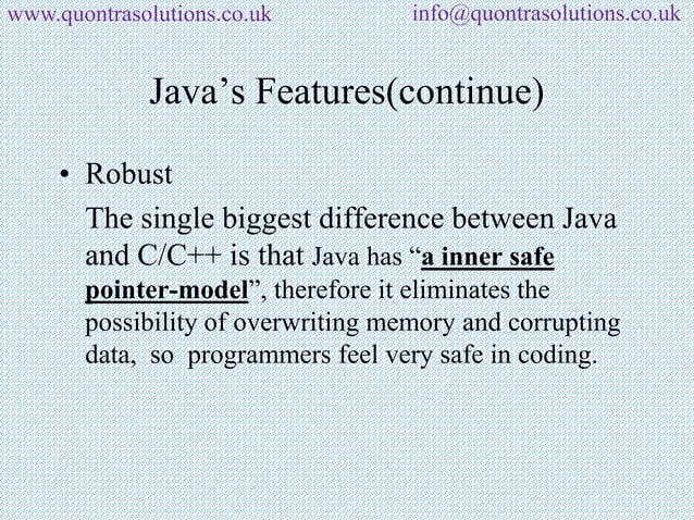 Core Java Over View Basics Introduction By Quontra Solutions Ppt