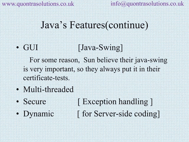 Core Java Over View Basics Introduction By Quontra Solutions Ppt