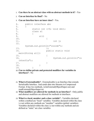 Core java questions | DOC | Programming Languages | Computing