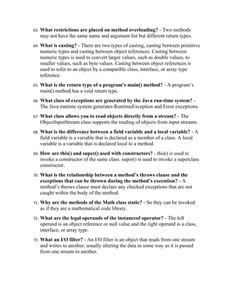 Core java questions | DOC | Programming Languages | Computing