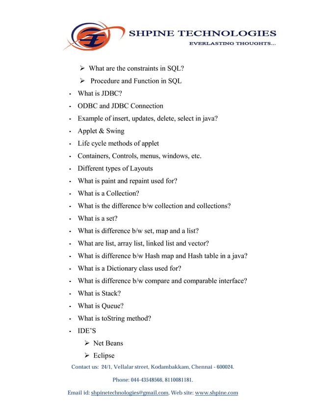 CORE JAVA SYLLABUS FROM SHPINE | PDF