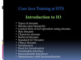 Core java Classroom training at HarshithaTechnologies | PPT