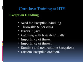 Core java Classroom training at HarshithaTechnologies | PPT