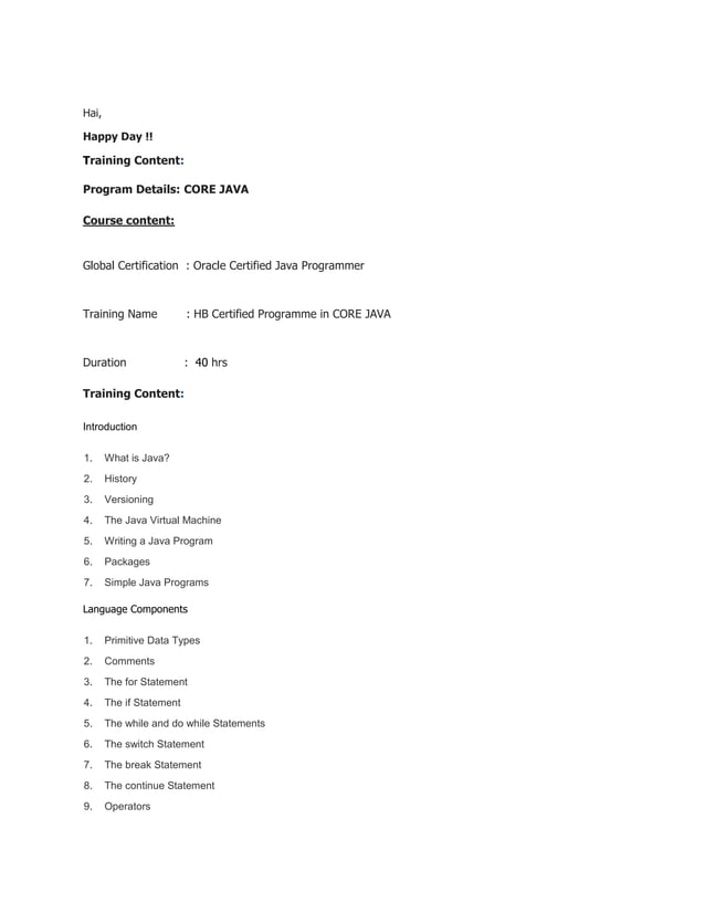 Core java training centre in adyar | PDF