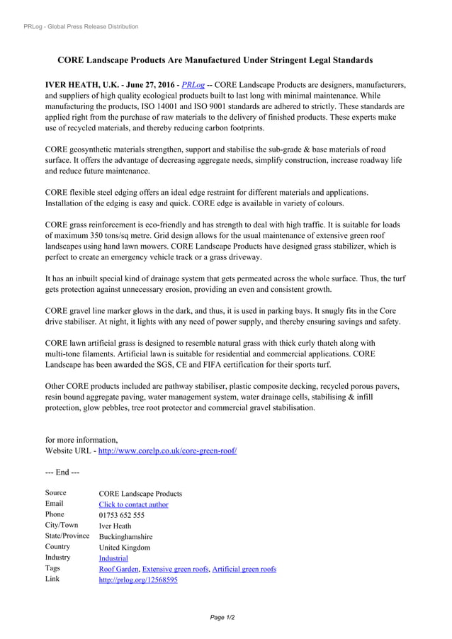 Core landscape products are manufactured under stringent legal ...