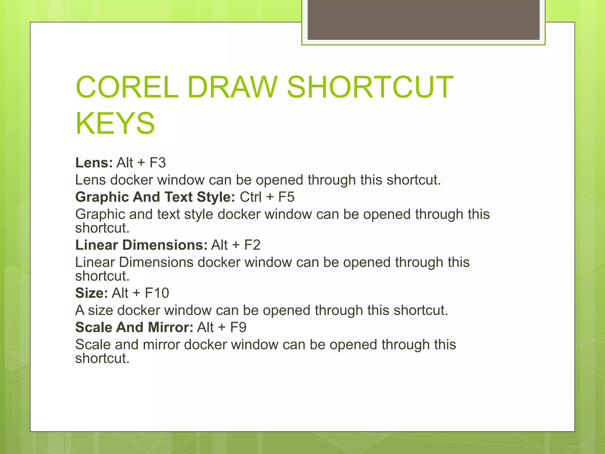 Corel Draw Shortcut Keys Ppt