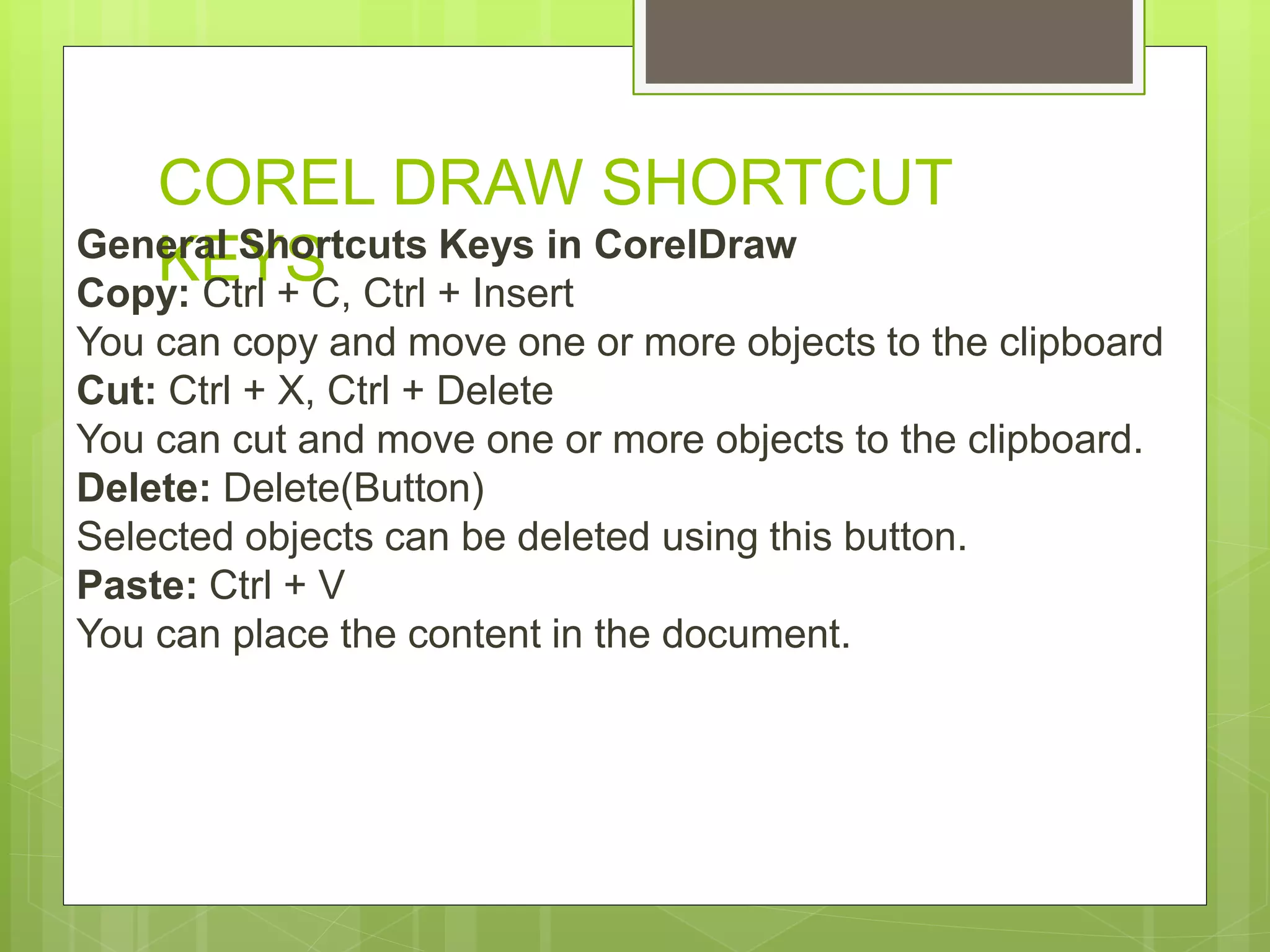 Corel Draw Shortcut Keys Ppt