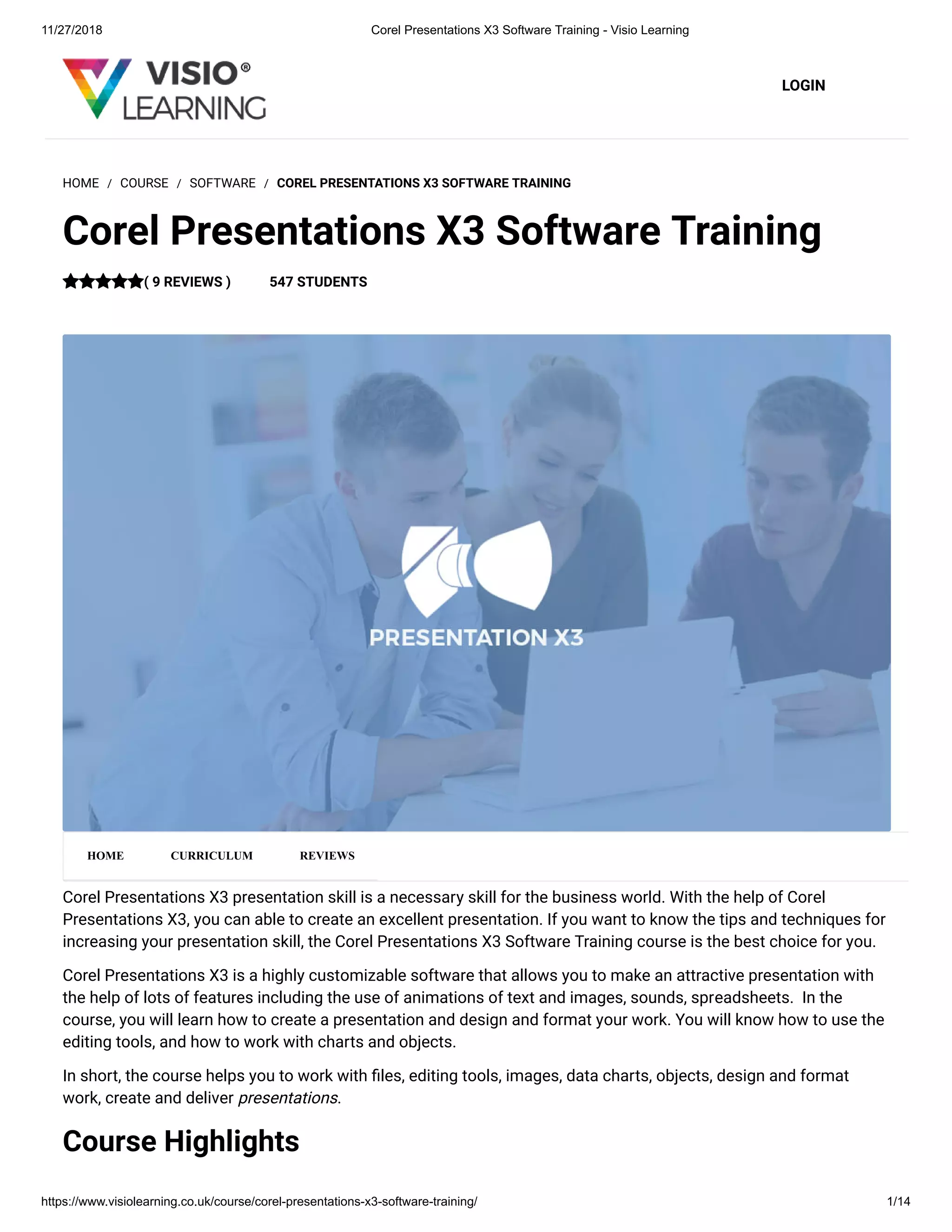 Corel Presentations X3 Software Training - Visio Learning | PDF