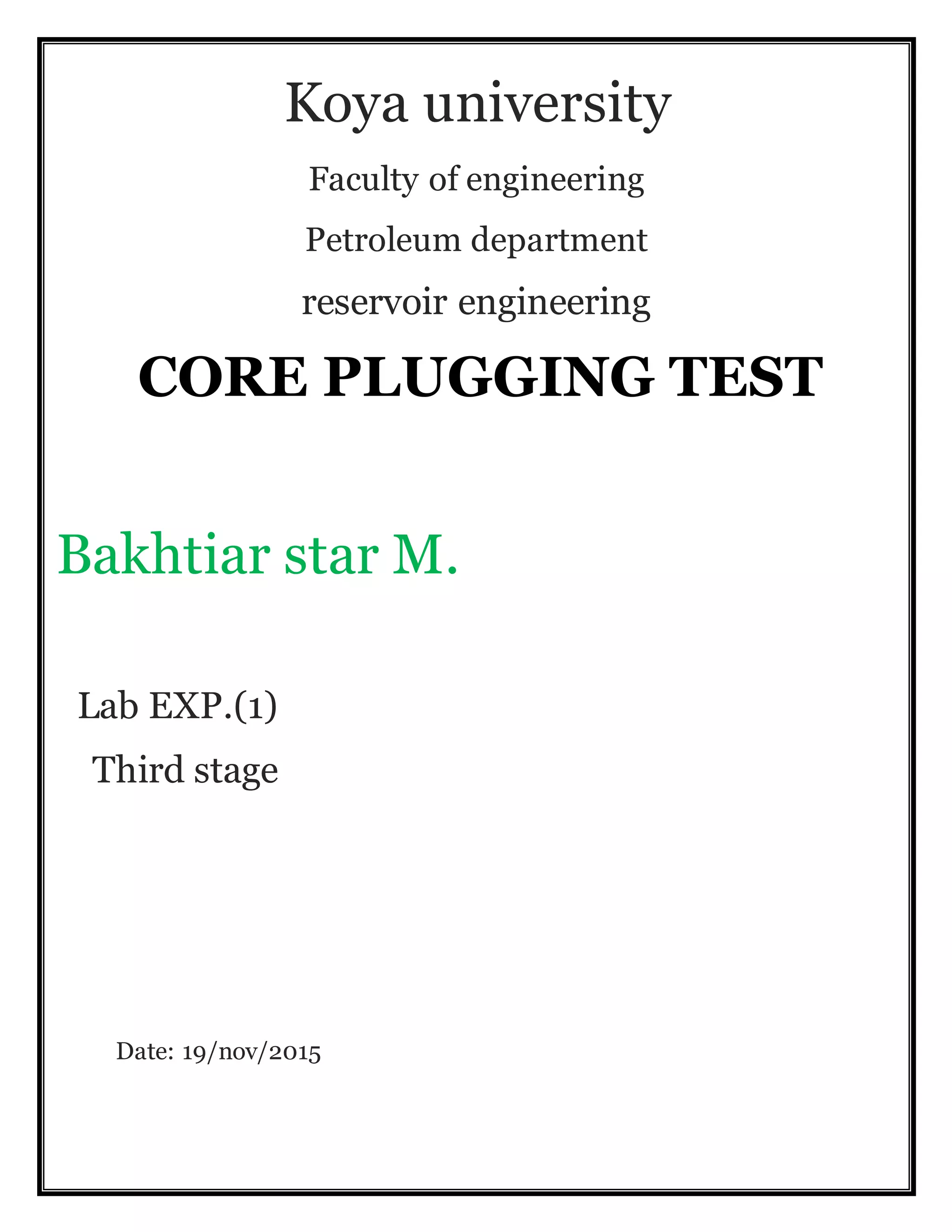 Core plugging test | DOCX