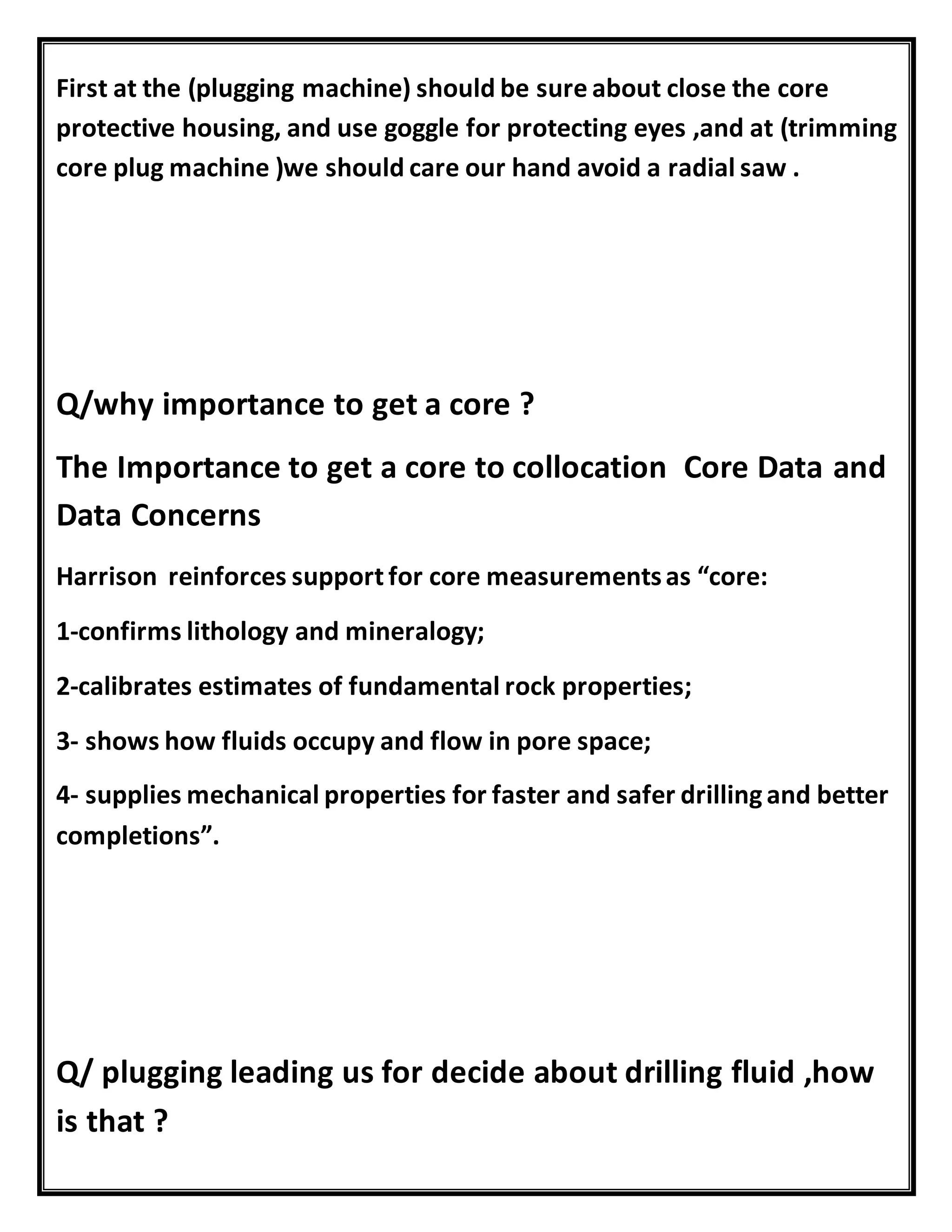 Core plugging test | DOCX