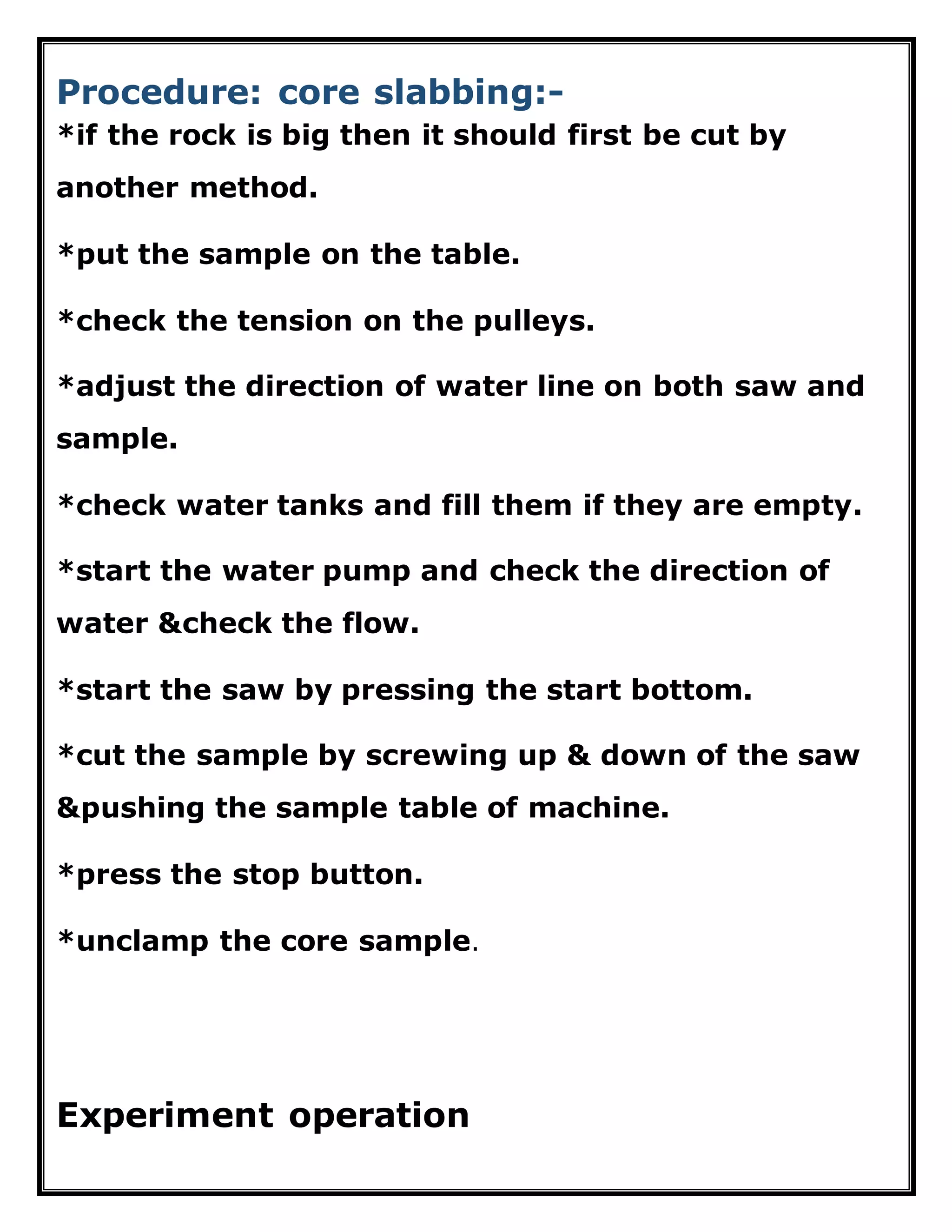 Core plugging test | DOCX