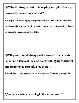 Core plugging test | DOCX