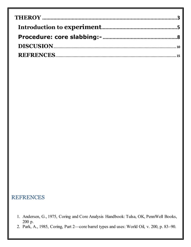 Core plugging test | DOCX | Geology | Science