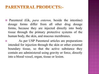 parenterals....formulation & evaluation | PPTX