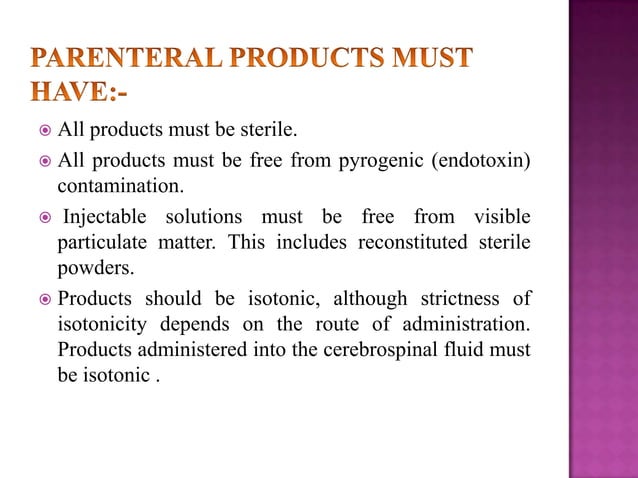 parenterals....formulation & evaluation | PPTX | Chemistry | Science