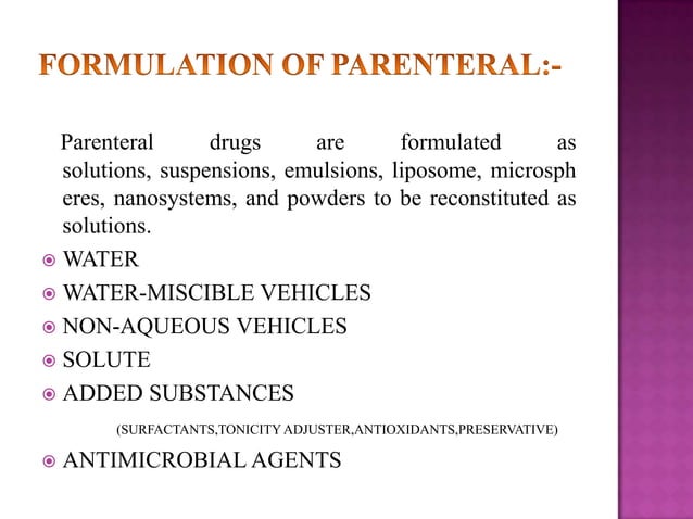 parenterals....formulation & evaluation | PPTX | Chemistry | Science