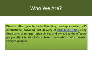 Core Relief Items Important To Serve Humanity | PPT