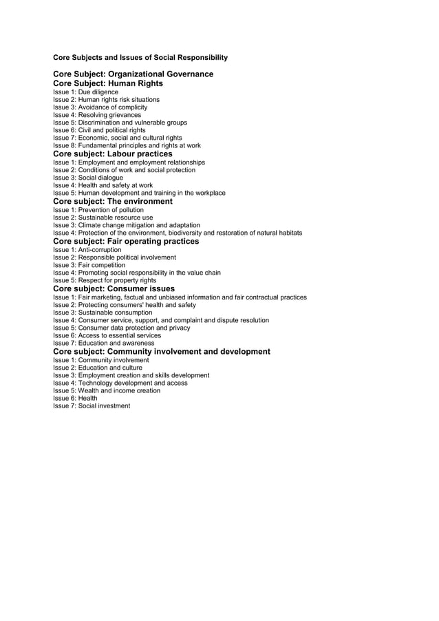 Core subjects and issues of social responsibility | PDF