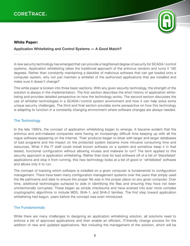 CoreTrace Whitepaper: Whitelisting And Control Systems | PDF