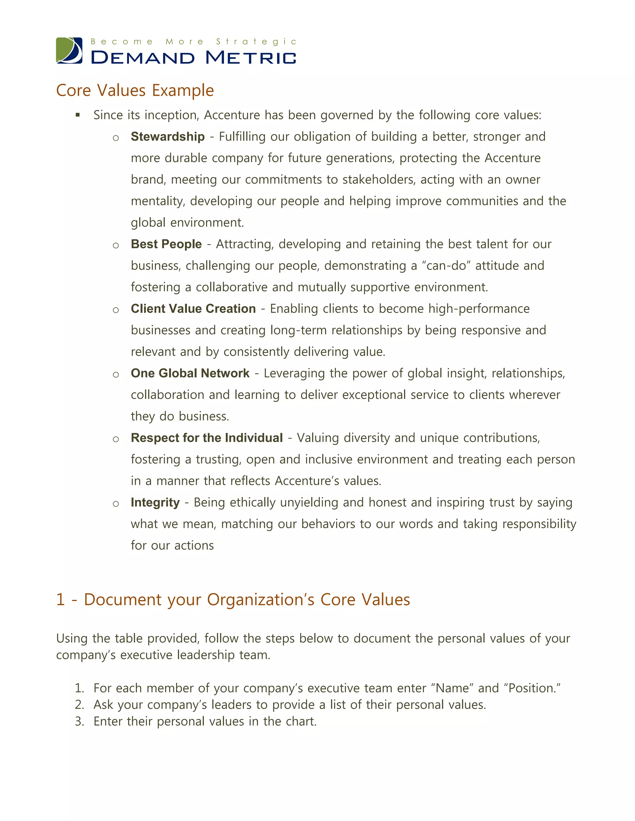 Core Values Worksheet | PDF