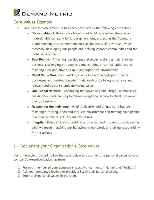 Core Values Worksheet | PDF