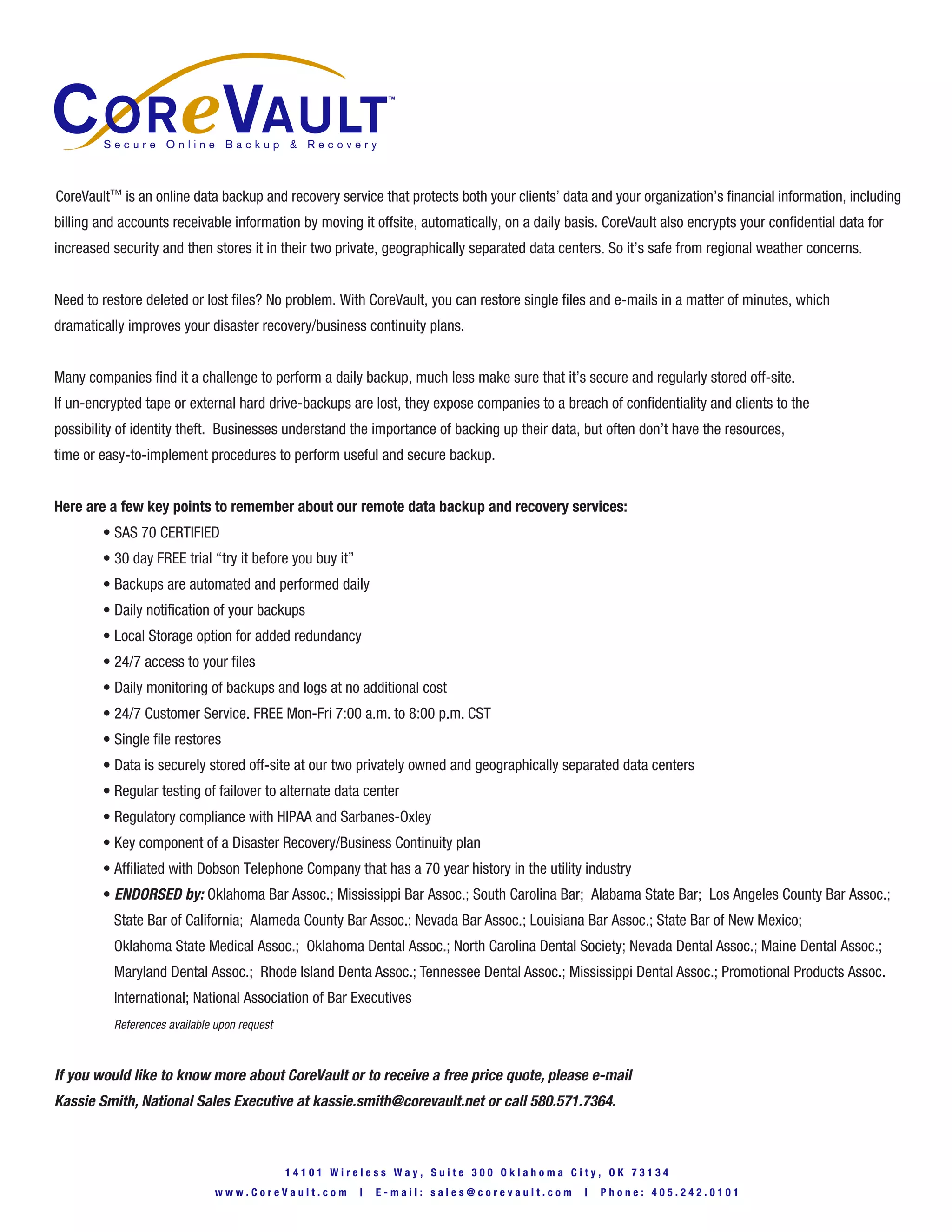 Core Vault Letter | PDF