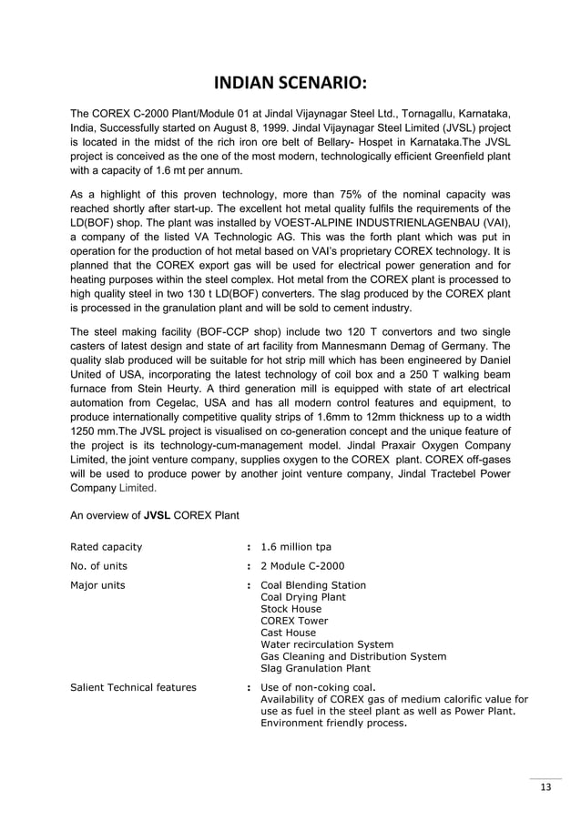 Corex Process in Iron Making | PDF