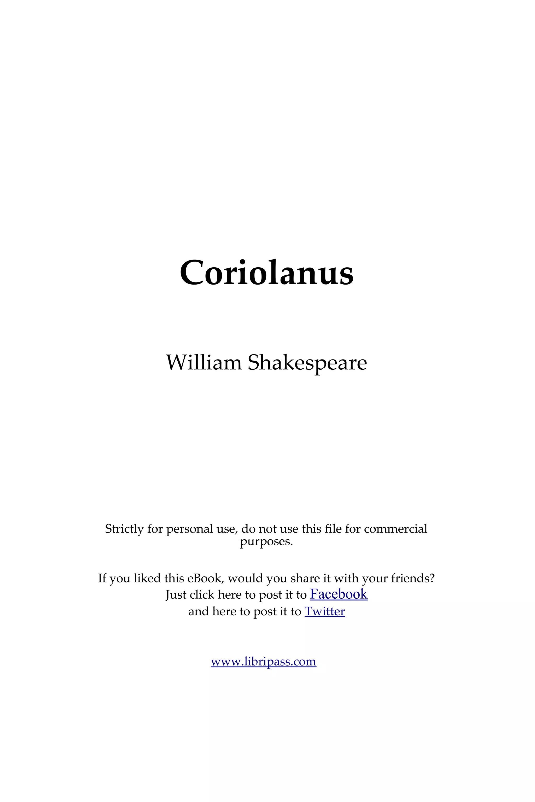 Coriolanus by william shakespeare | PDF