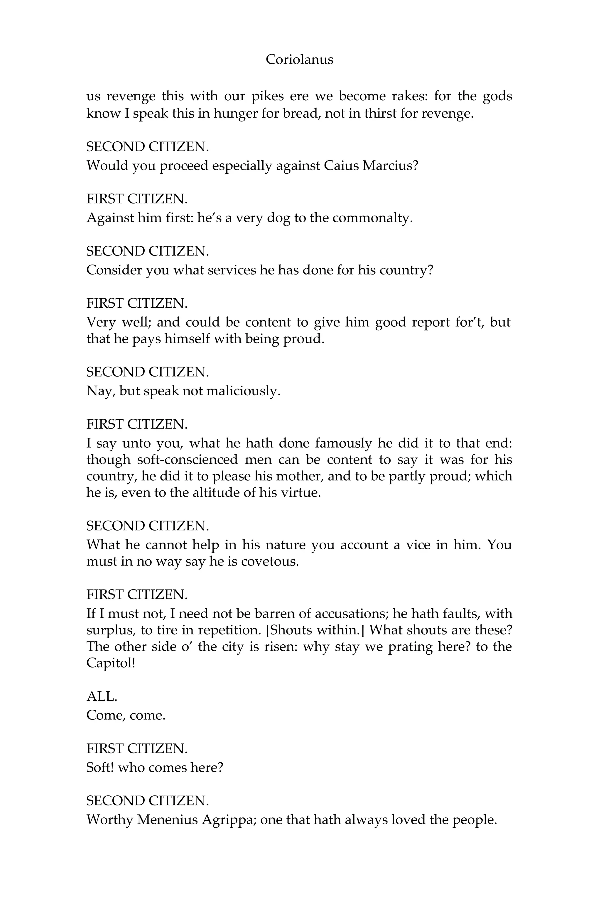 Coriolanus by william shakespeare | PDF