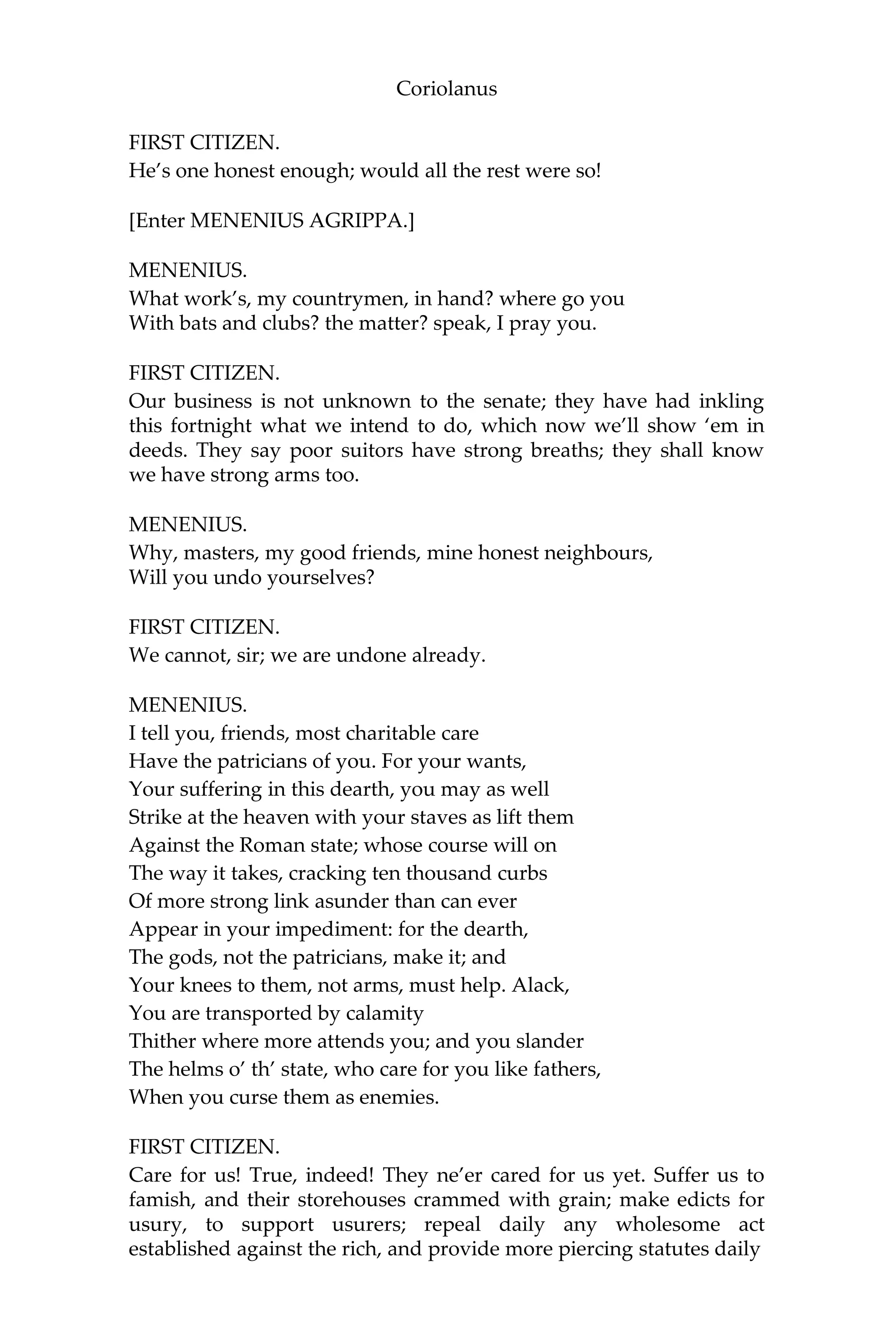 Coriolanus by william shakespeare | PDF