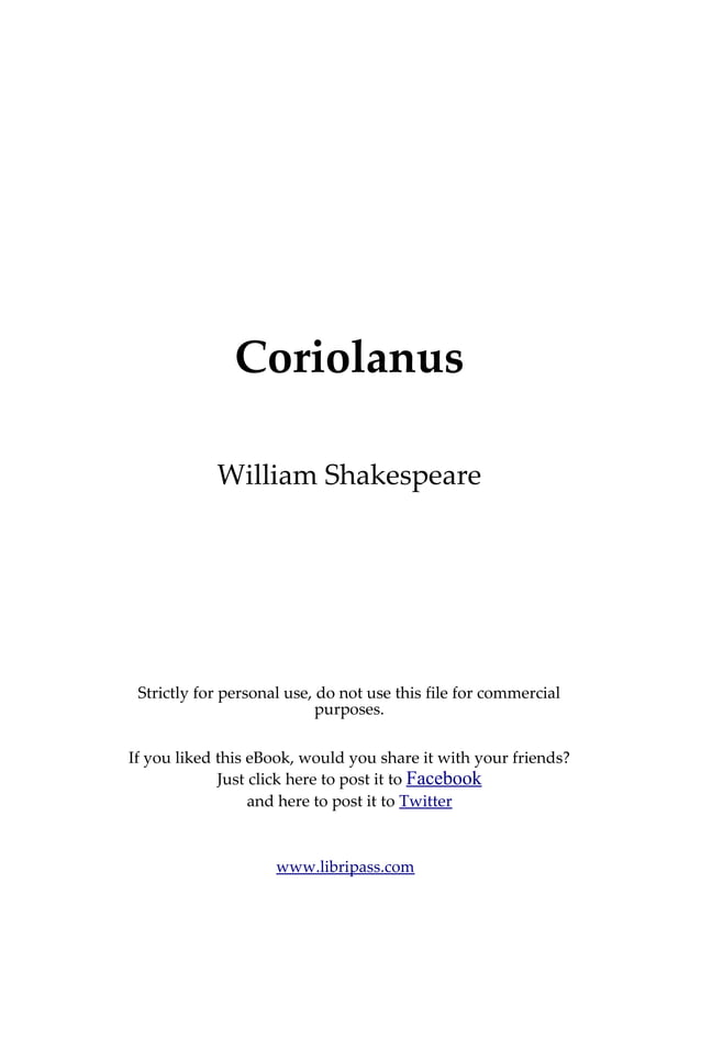 Coriolanus by william shakespeare | PDF