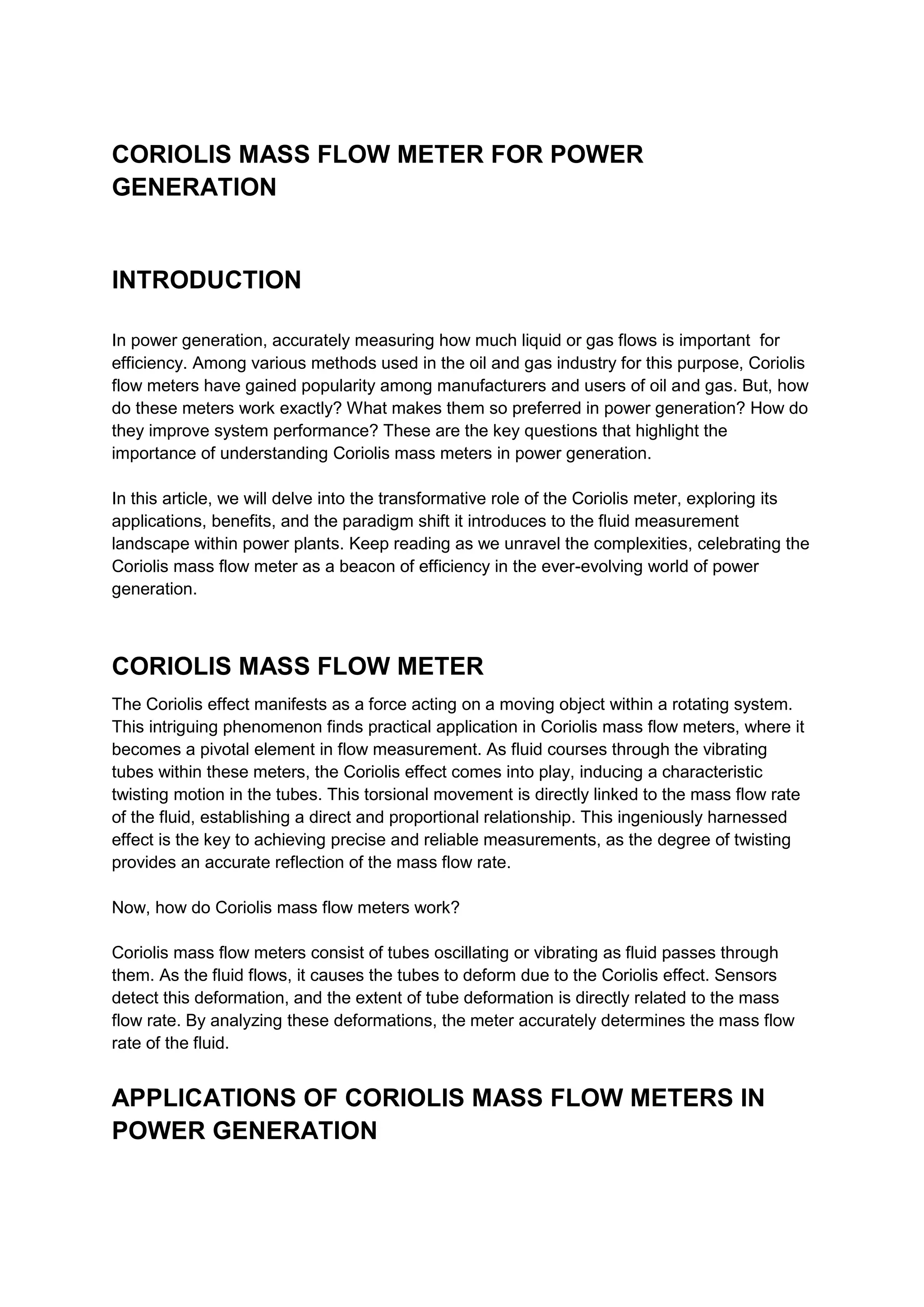coriolis mass flow meter for Power Generation | DOCX