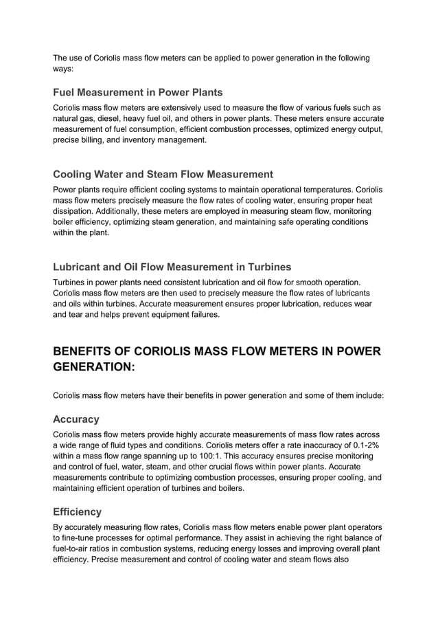 coriolis mass flow meter for Power Generation | PDF