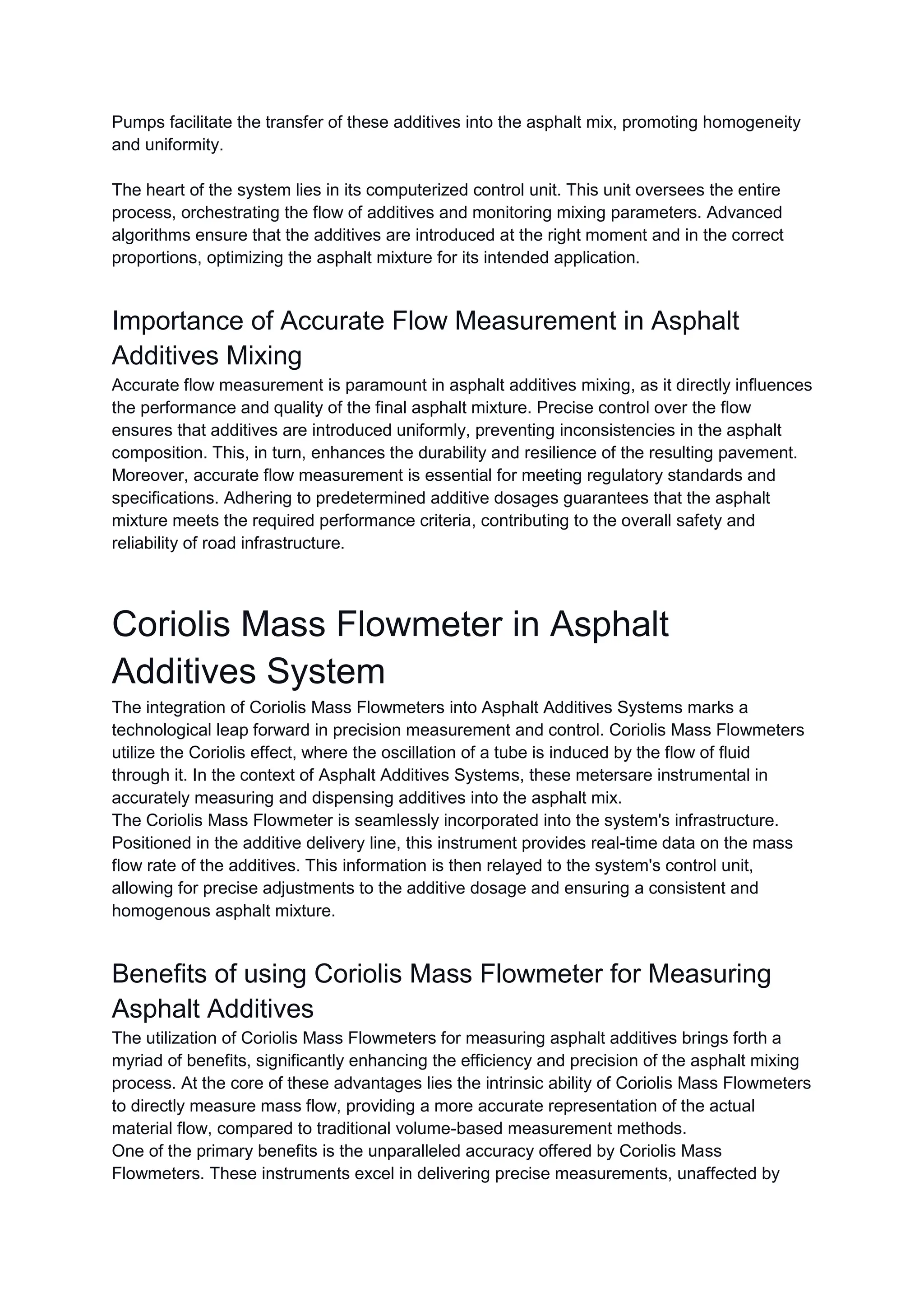 Coriolis mass flowmeter on an asphalt additives system | PDF