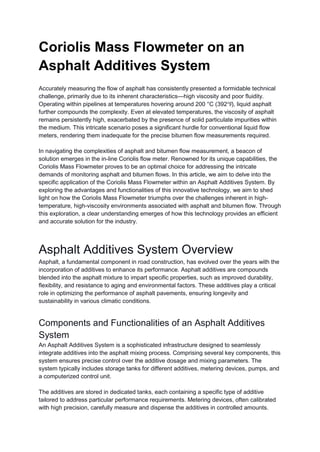 Coriolis mass flowmeter on an asphalt additives system | PDF