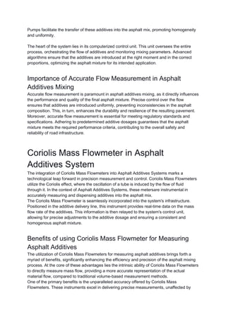Coriolis mass flowmeter on an asphalt additives system | PDF
