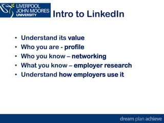 Introduction to LinkedIn for MELSIG by Carlotte Corke LJMU | PPTX | Social Networking | Internet
