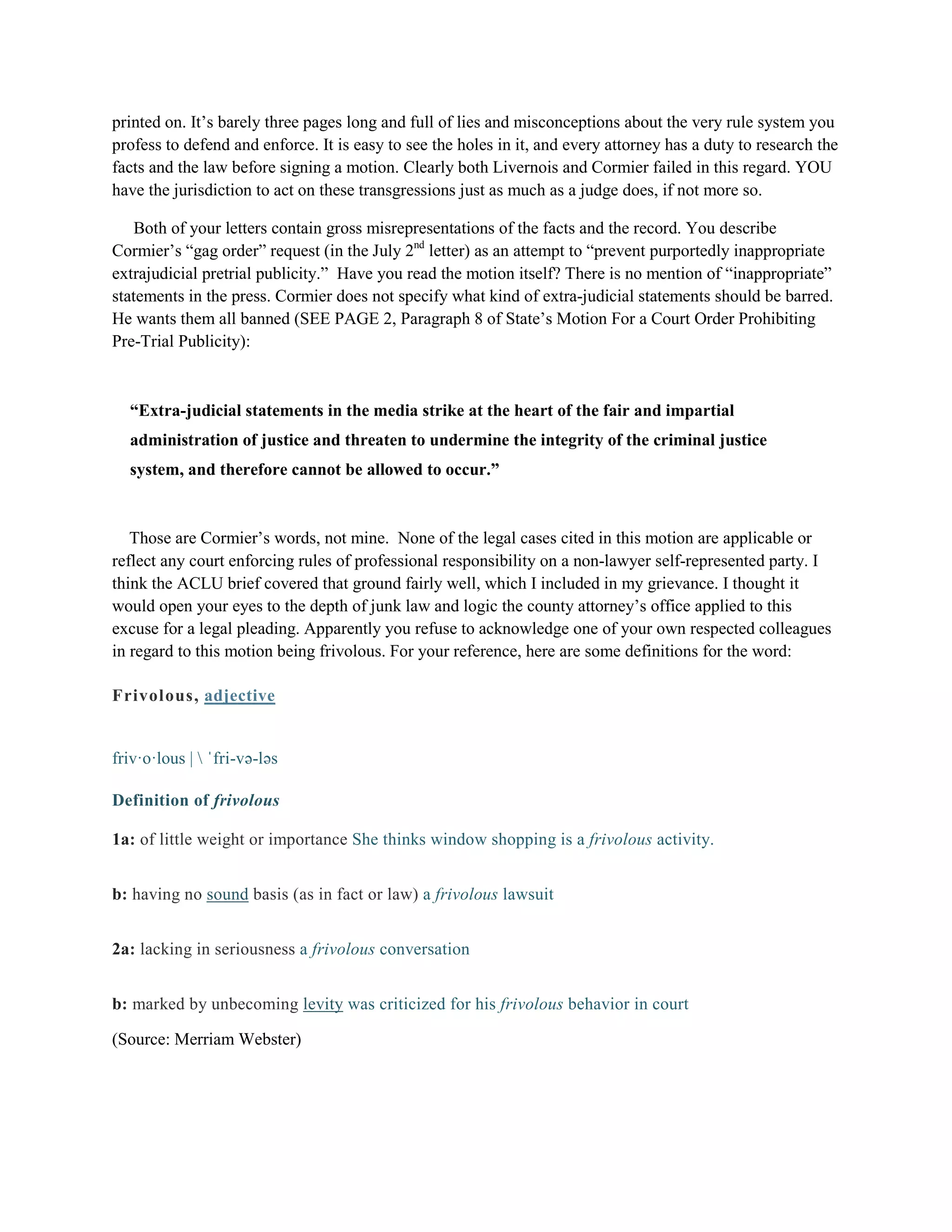 Response Letter to NH Attorney Discipline Committee Refusing to Docket ...