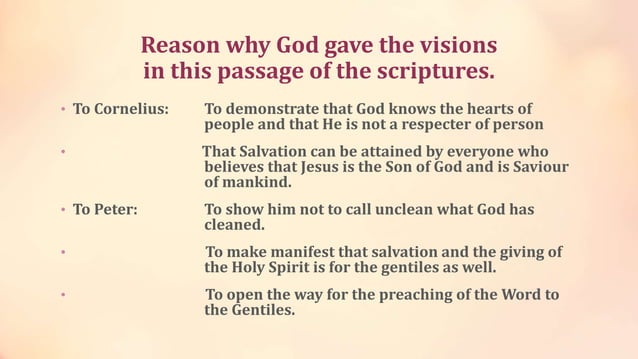 Cornelius vision | PPTX | Christianity | Religion & Spirituality