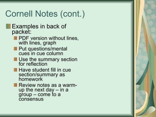 Cornell Notesfor Ss | PPT | Homework and Study | Education