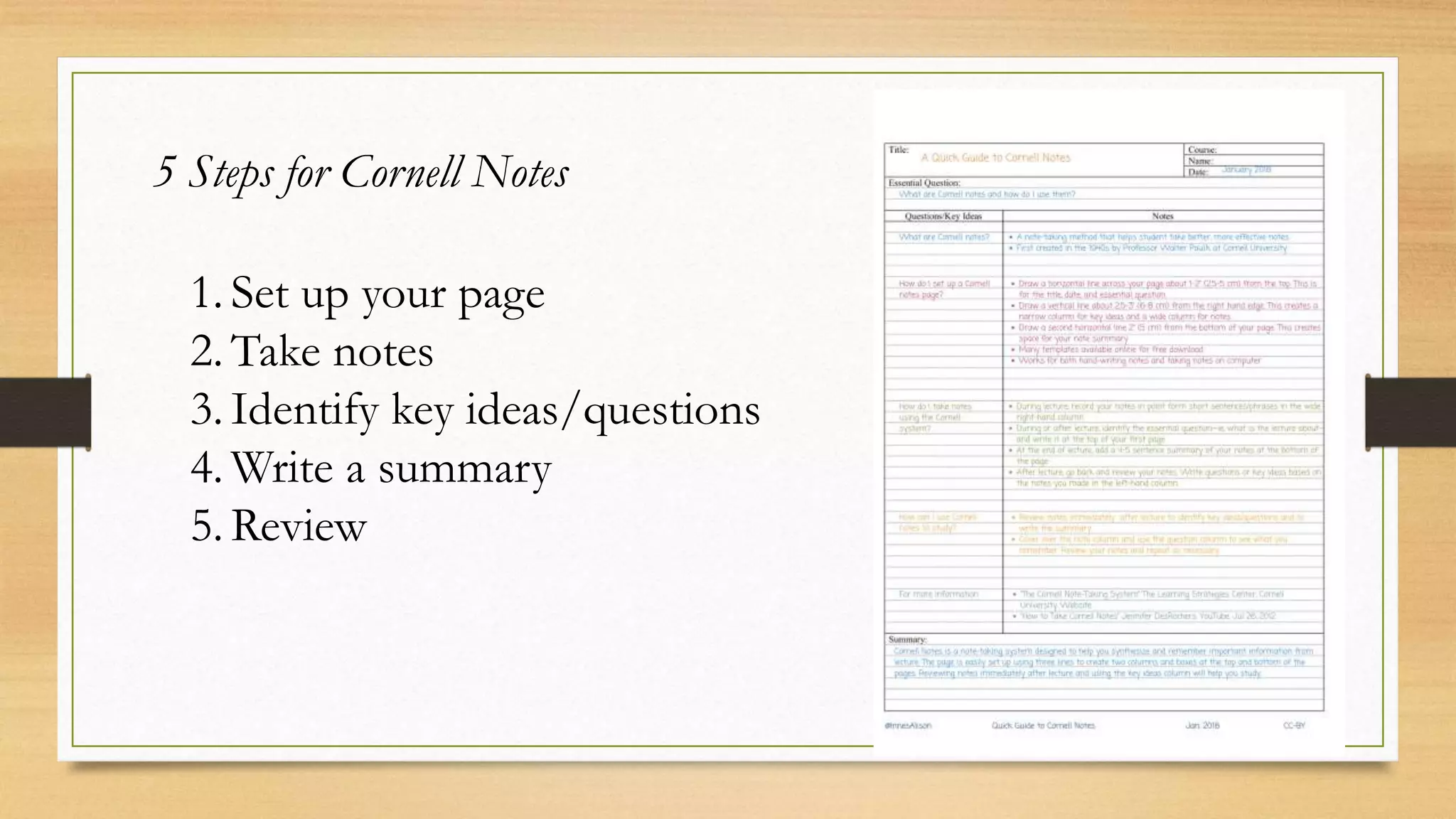 Introduction to Cornell Notes | PPTX | Education