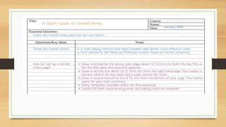 Introduction to Cornell Notes | PPTX | Education